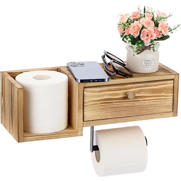 Porte-papier toilette mural en bois avec étagère et tiroir – Porte ...