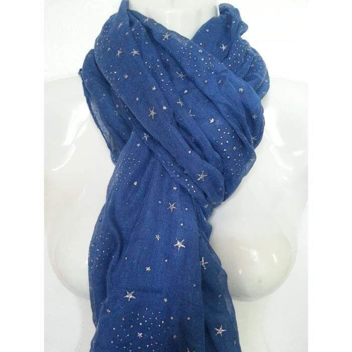 Foulard bleu avec étoiles argentées foulard fin Bleu - Cdiscount Prêt-à ...