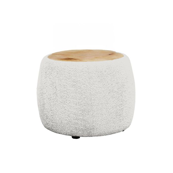 Mahina - table basse ronde - en tissu bouclette et plateau en bois - 55 ...