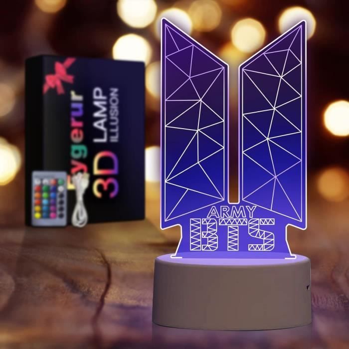 Lampe 3D Kpop Bts Led Illusion Veilleuse,Télécommande 16 Couleurs Changement Tactile ...