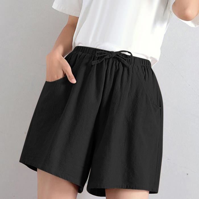 Short en lin taille haute pour femme Noir Noir - Cdiscount Sport