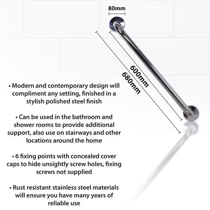 Aidapt VY472P - Barre d'appui en acier inoxydable au fini poli - 600mm ...