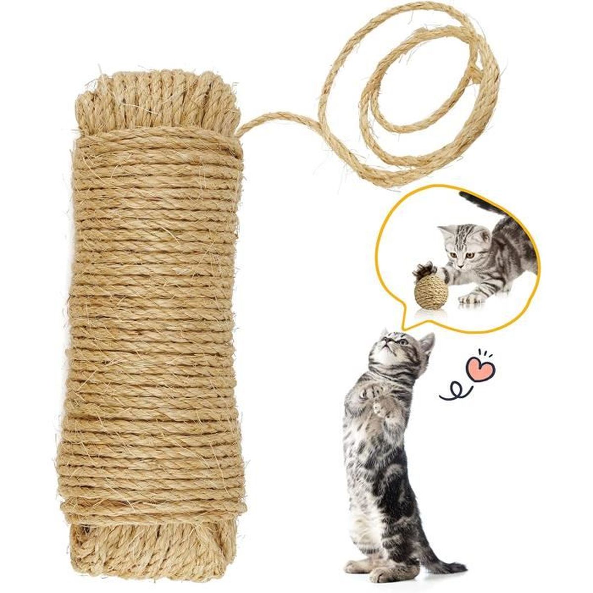 Corde Arbre à Chat 6mm,Sisal Naturel pour Remplacer Poteau Griffoir ...