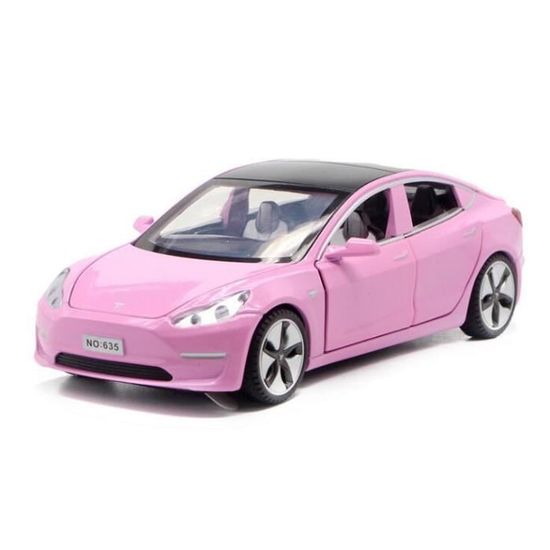 Couleur rose modèle de voiture Tesla 3 en alliage, véhicules moulés et ...