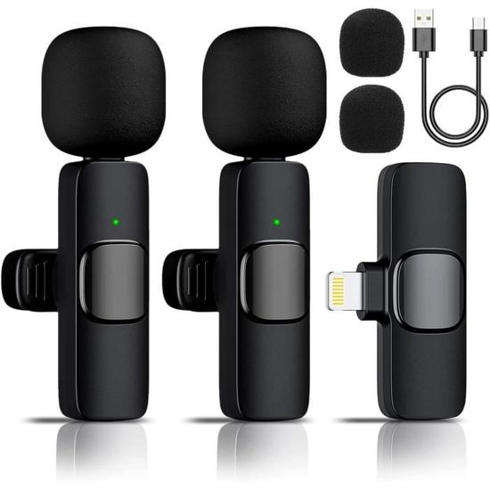 Microphones De Lavalier Sans Fil, 2 Pcs Plug-Play Wireless Mic Pour Iphone Et Ipad, Microphone ...