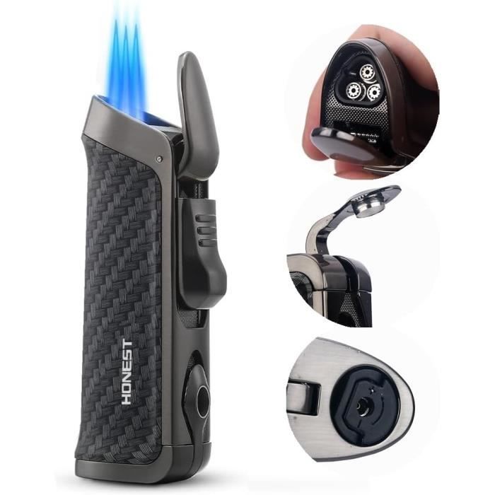 Briquet torche à triple jet avec poinçon intégré, fenêtre à gaz visible ...