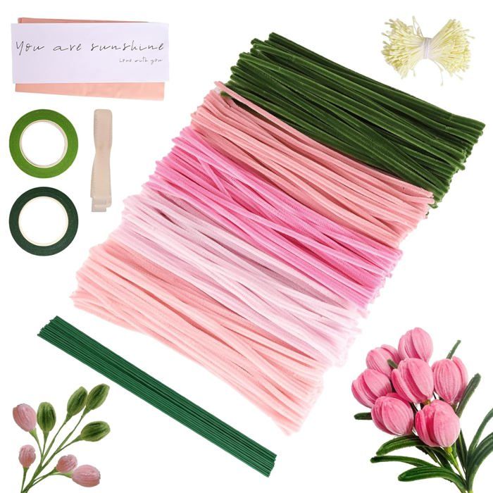 500 Pièces Fil Chenille, 5 Couleurs Cure Pipe Cleaners Flower Chenille ...