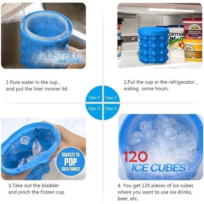 Ice Genie Bac à Glaçon Ice Cube Maker Genie 2 en 1 Ice Cube Silicone ...