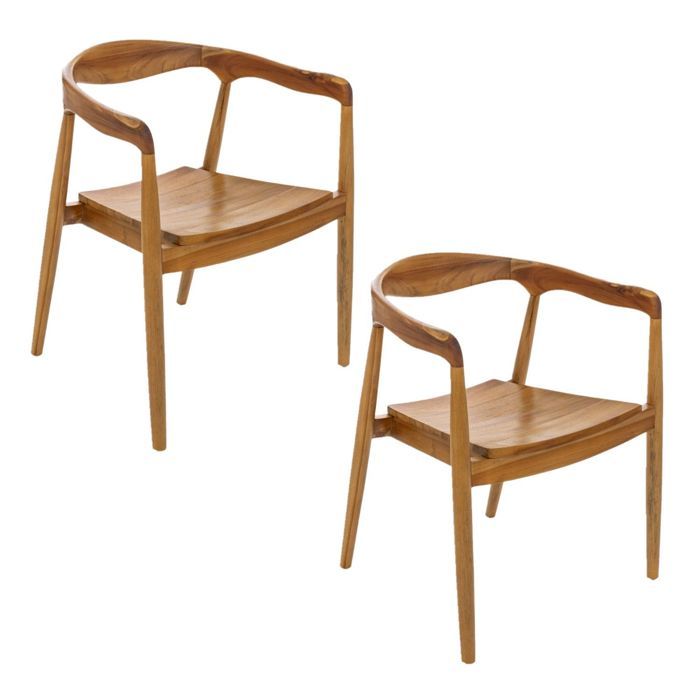 Toilinux - Lot de 2 fauteuils à dîner en teck naturel MIYAKO - Marron ...