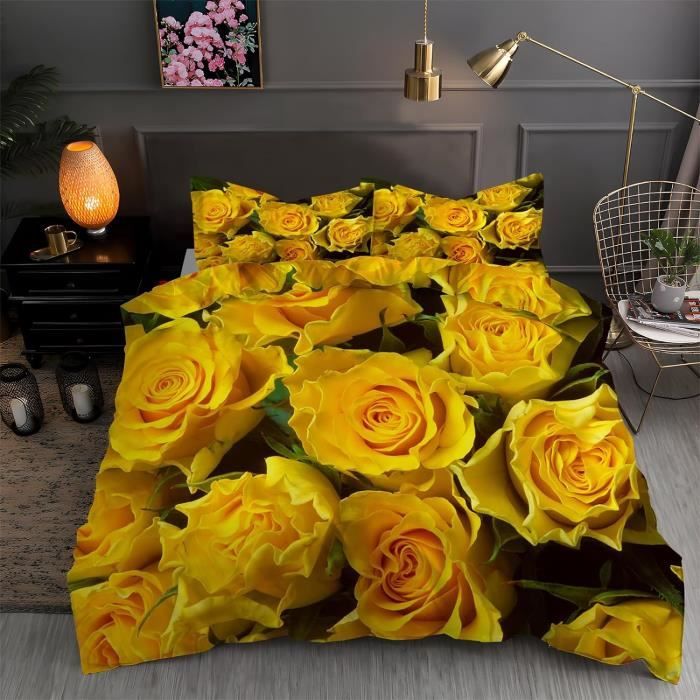 Housse de Couette 200x200 Une Rose Jaune, 3d Imprimée Hiver Microfibre ...