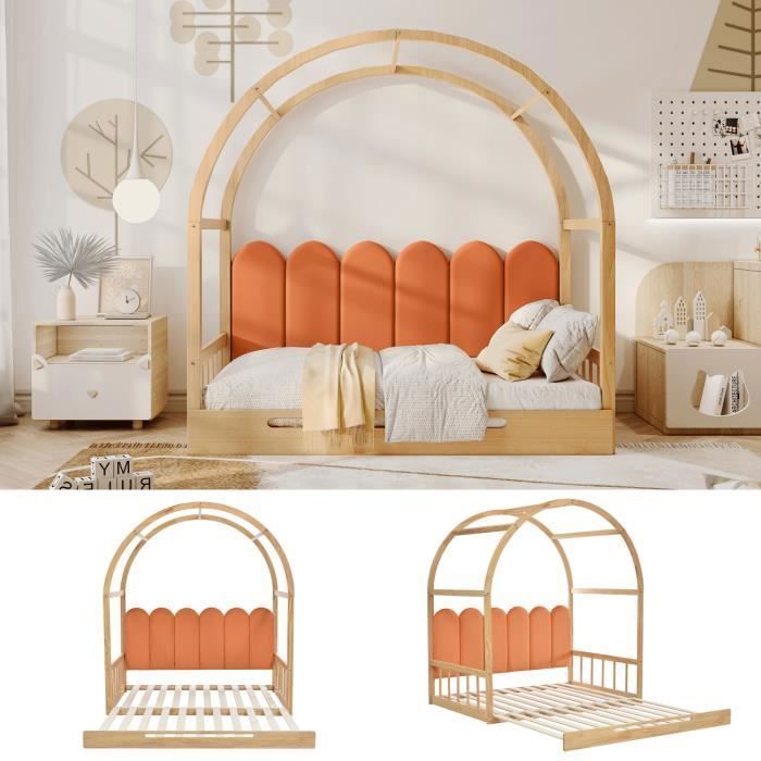 Lit extensible à toit voûté - CREAHAPPY - Orange 140x200cm - Lit d ...