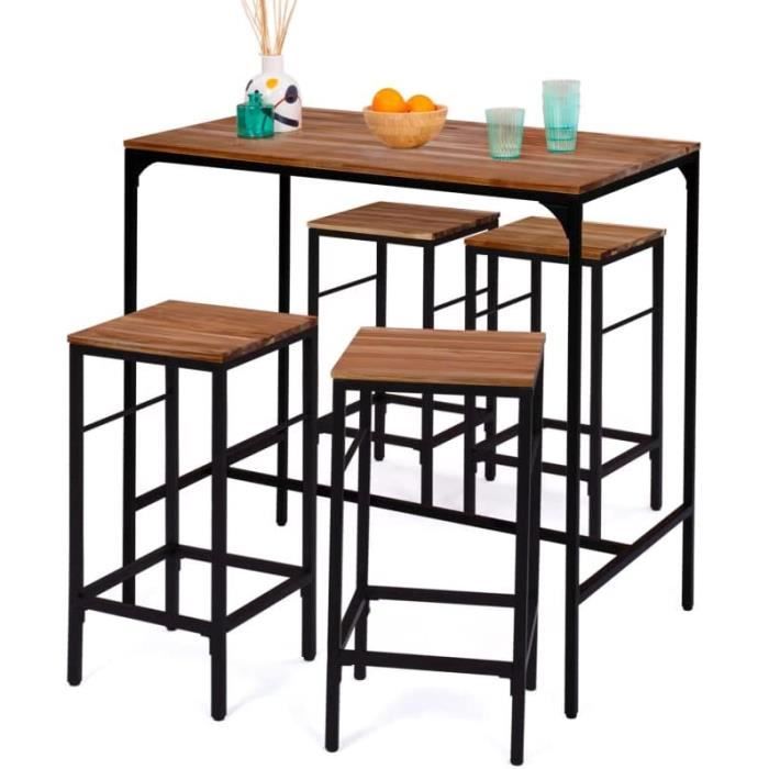 Salon de Jardin Panama Ensemble de Bar Table Haute et 4 tabourets Design Industriel Acacia[62 ...