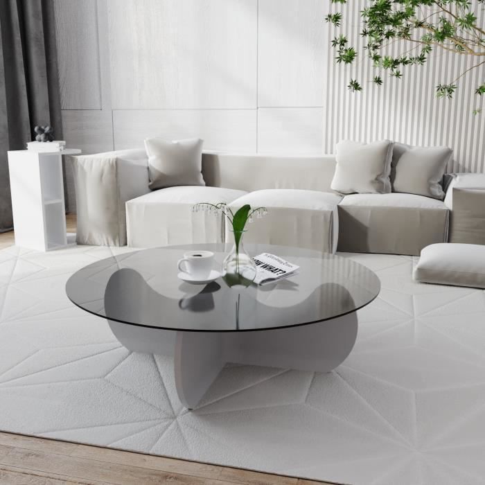 Table basse - EMOB - Rond - Verre - Blanc - Contemporain - Design ...