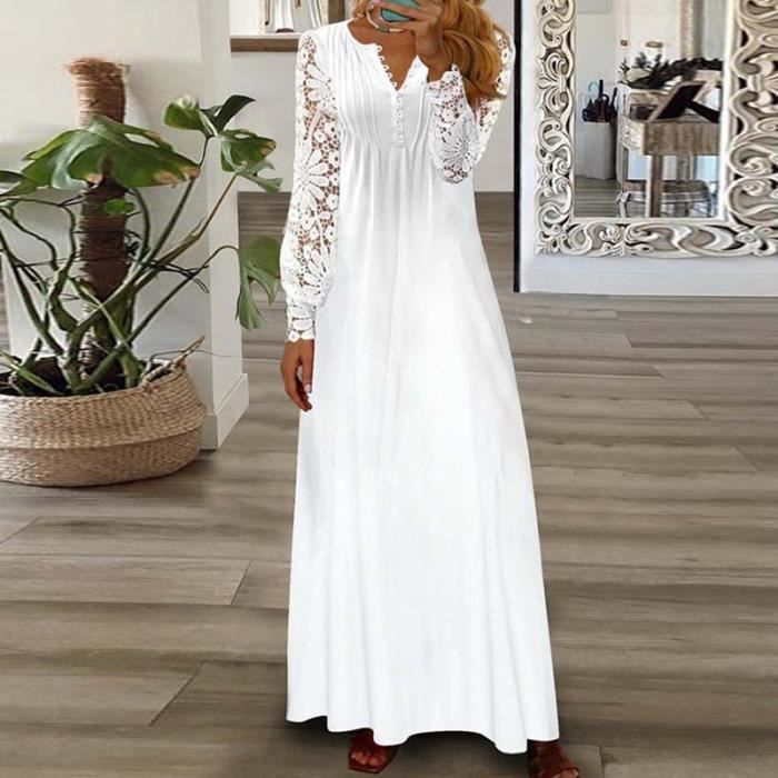 Robe Femmes - longue en dentelle avec motifs - FR58DY 07_white ...