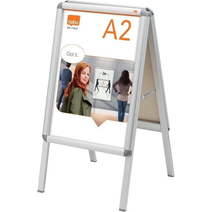 Nobo - Chevalet Porte-Affiche A2 avec Cadre Clipsable en Aluminium, Stop-Trottoir Autoportant ...