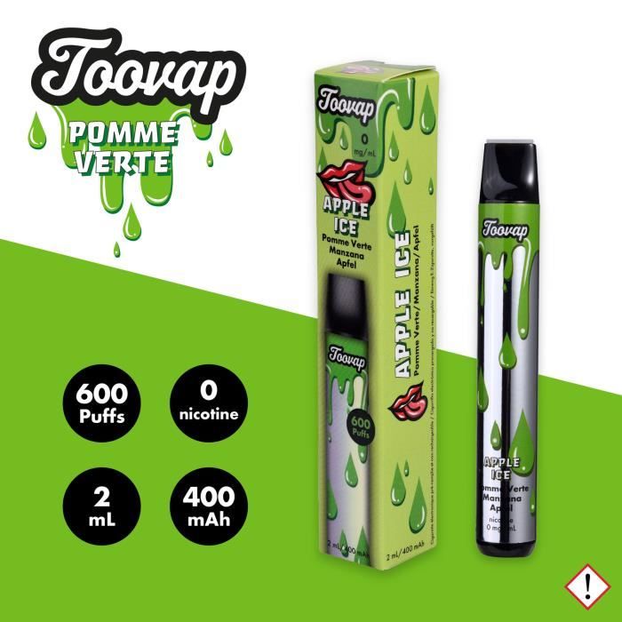 Cigarette Éléctronique Jetable Sans Nicotine 600 Puffs, Saveur Pomme ...