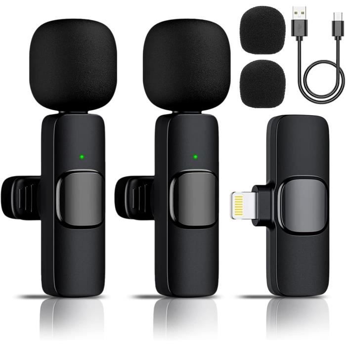 Microphones De Lavalier Sans Fil, 2 Pcs Plug-Play Wireless Mic Pour Iphone Et Ipad, Microphone ...