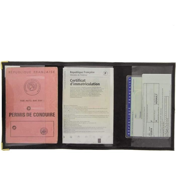 Porte-Papiers Etui Carte Grise En Cuir Papier De Voiture Pochette Permis De Conduire Carte D ...