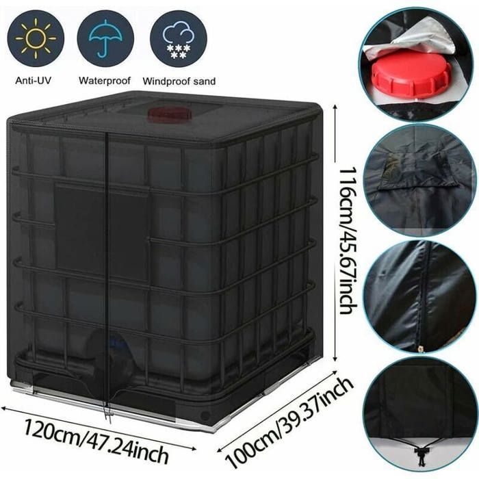 Housse Cuve 1000L IBC Anti-UV 420D 120x100x116 cm Cordon Fermeture ...