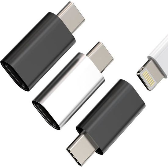 Adaptateur Lightning vers USB C(lot de 3) Chargeur Convertisseur iPhone ...