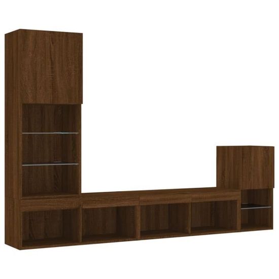 Mothinessto-Unités murales TV avec LED 4 pcs chêne marron bois d ... Mothinessto-Unités murales TV avec LED 4 pcs chêne marron bois d ...