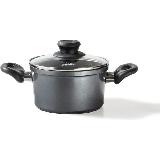 STONELINE Casserole 18 cm, avec couvercle, induction, en fonte d'alm, revêtue avec de vraies ...