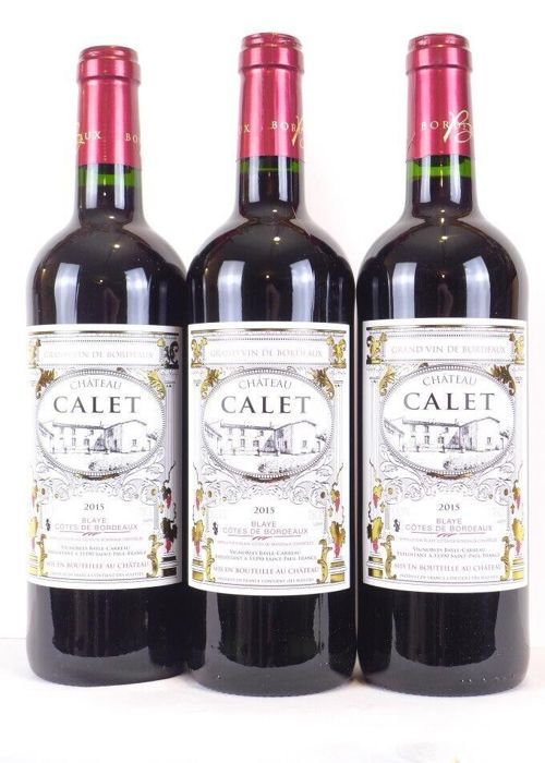 Vin rouge - lot de 3 bouteilles blaye château calet rouge 2015 ...