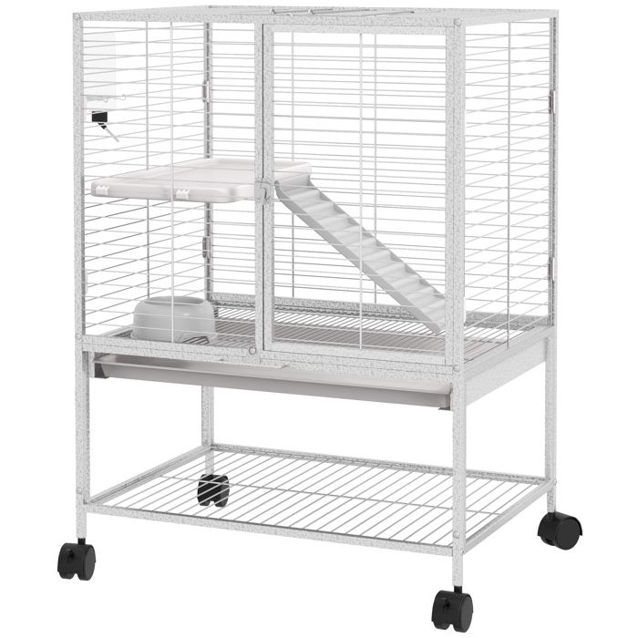 Cage pour petits animaux sur roulettes 2 niveaux avec 2 portes, 1 rampe ...