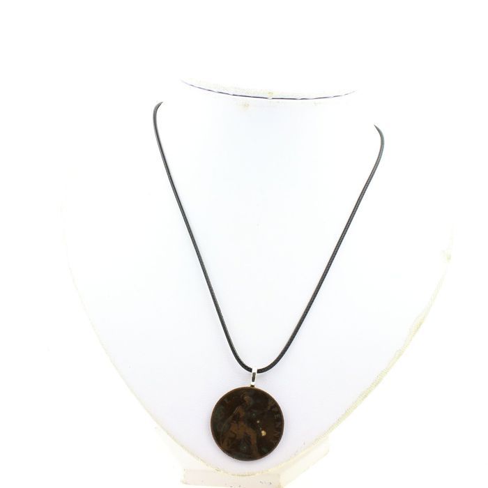 Collier - Pierres et Minéraux - 1 penny Victoria - Cordon cuir noir ...