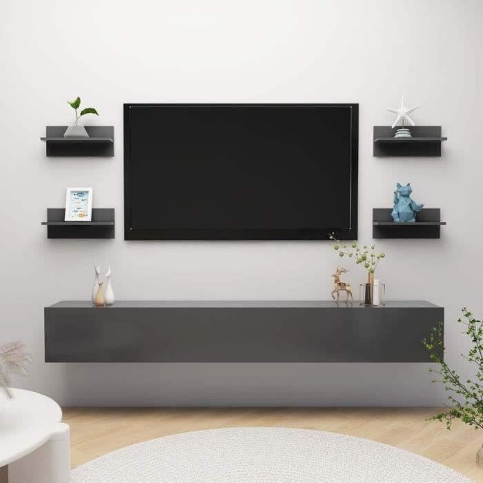 LED-Étagères murales 4 pcs Gris 40x11,5x18 cm Aggloméré - Cdiscount Maison