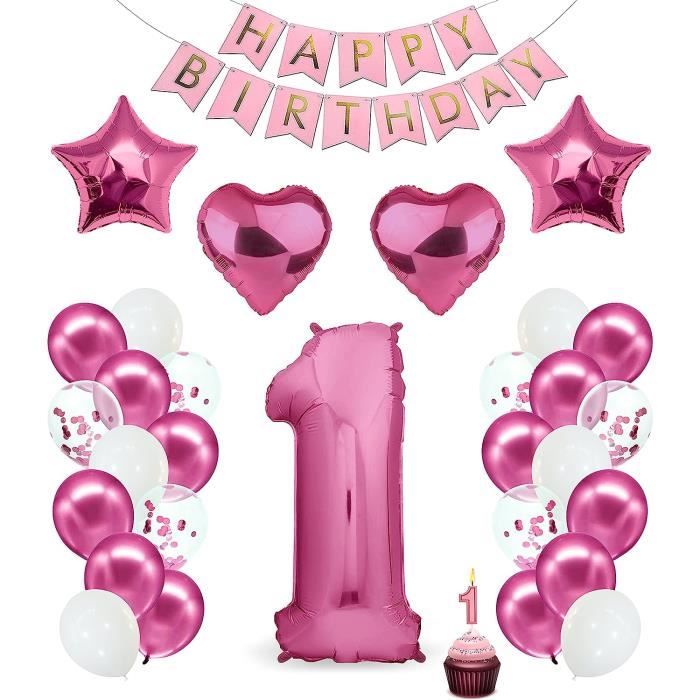 Decoration Anniversaire Fille 1 An Rose - Kit Anniversaire Fille ...