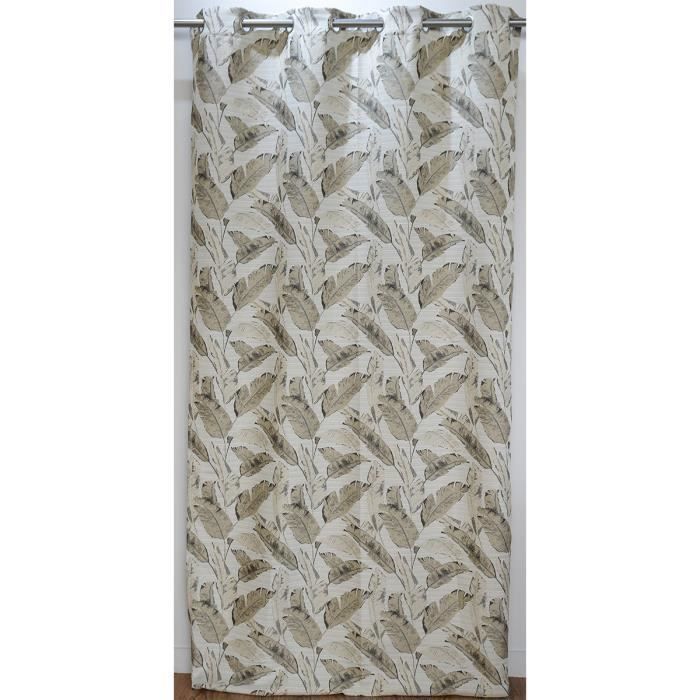 Rideau ameublement jacquard motif végétal 140x260 cm Mastic 140 x 260 ...