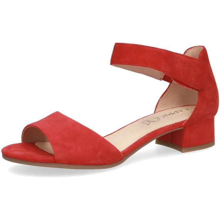 Sandales à talon carré CAPRICE pour femme en cuir rouge daim - modèle 9 ...