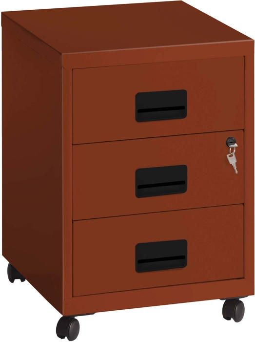 Caisson de rangement 3 tiroirs en acier sur roulettes Terracotta ...