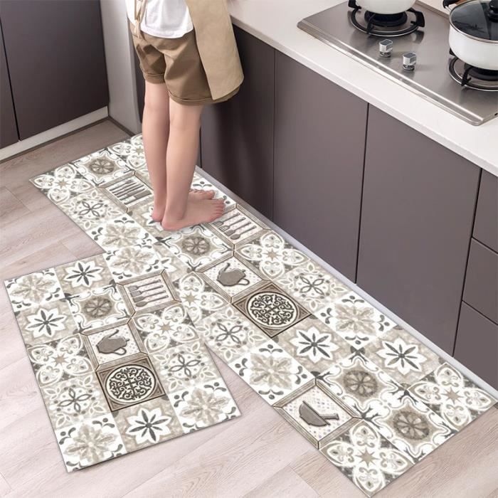 F1-2pcs Tapis de Cuisine Maison Antiderapant Devant Evier Lavable Tapis ...