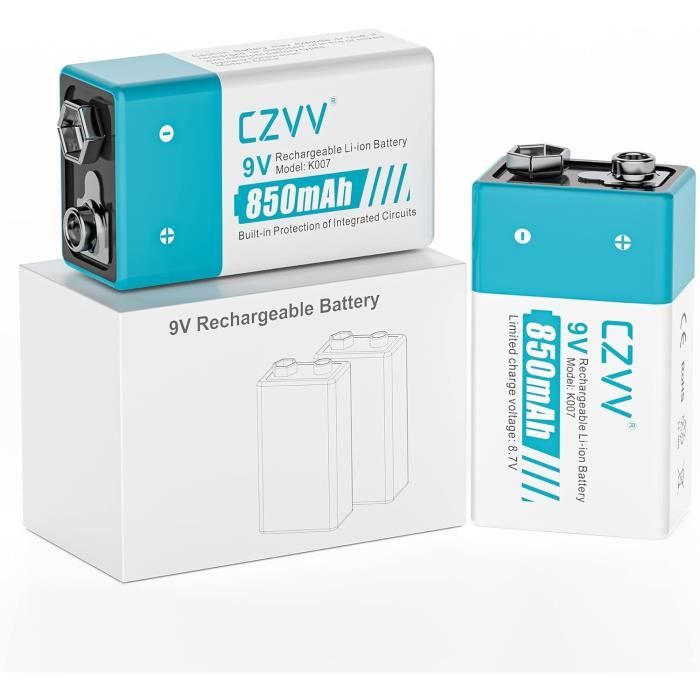 Czvv Piles 9V Rechargeable Lithium - Haute Capacité 850mAh Lithium-ion ...