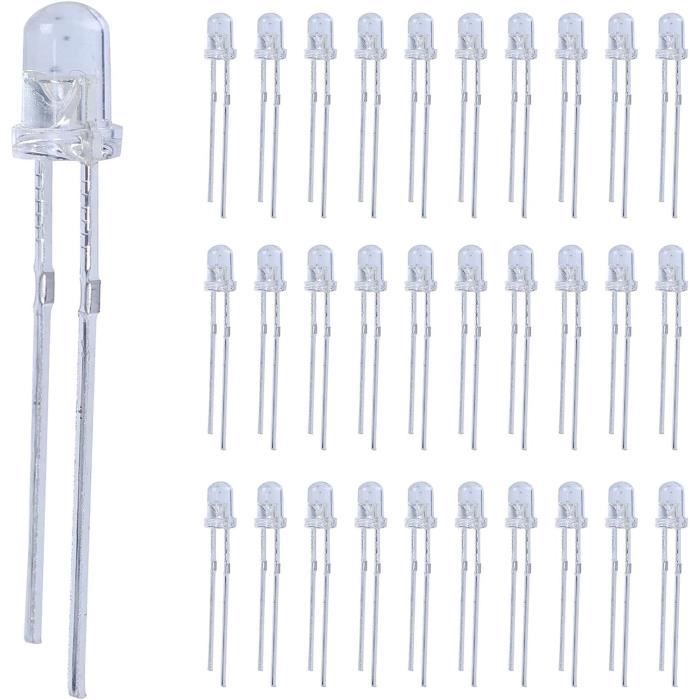 Lot De 80 Diodes Électroluminescentes Led Blanches 3 Mm Cc 2,5 V-3 V ...