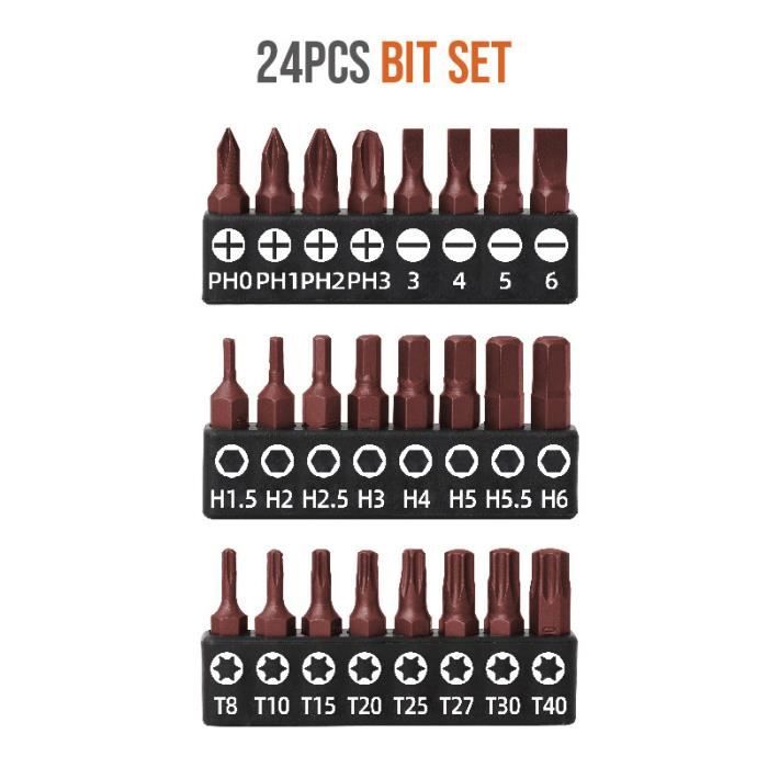 TOURNEVIS,24 PCS Bit set--Embouts de tournevis S2 de 25mm, 8-24-33 ...
