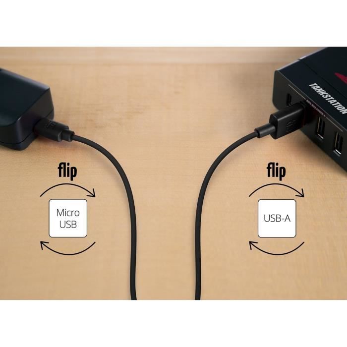 Tizi Flip - Micro Usb (1M, Black) Data And Charging Cable With Double ...