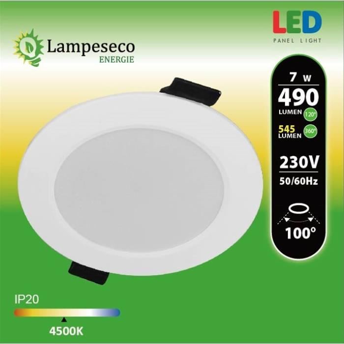 Spot Encastrable LED Downlight Panel Extra-Plat 7W Blanc Neutre 4200-4500K - LAMPESECOENERGIE ...