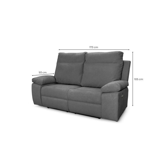 Canapé de relaxation manuel 2 places en tissu HOUDA - Gris - L173 x 93 ...