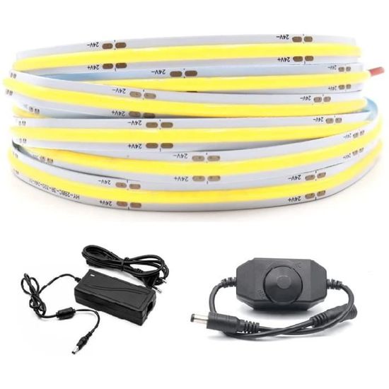 Bande led cob 3m 24v ruban led cob bande lumineuse blanc froid 6000k dimmable chaîne lumineuse ...