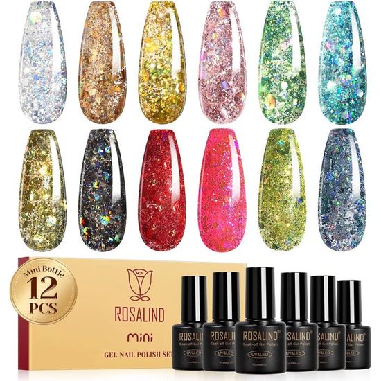 Vernis Semi Permanent Pailleté, 12 Couleurs Argentés Marron Or Rose ...