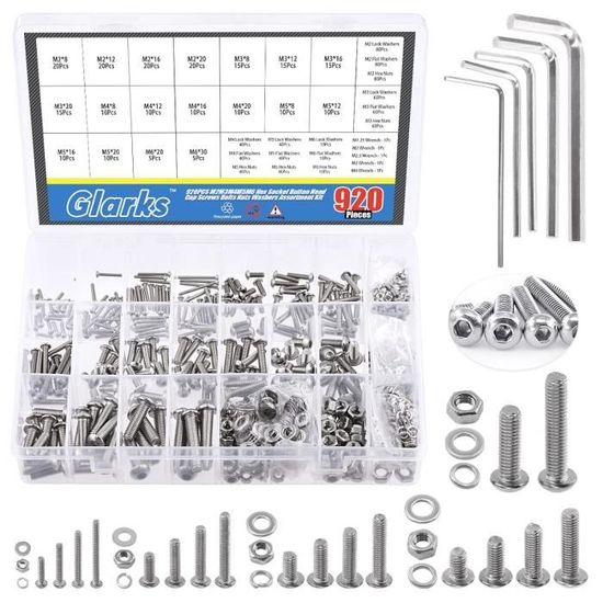 G18010 Assortiment De 925 Boulons Et Écrous À Tête Hexagonale M2 M3 M4 M5 M6 En Acier Inoxydable ...