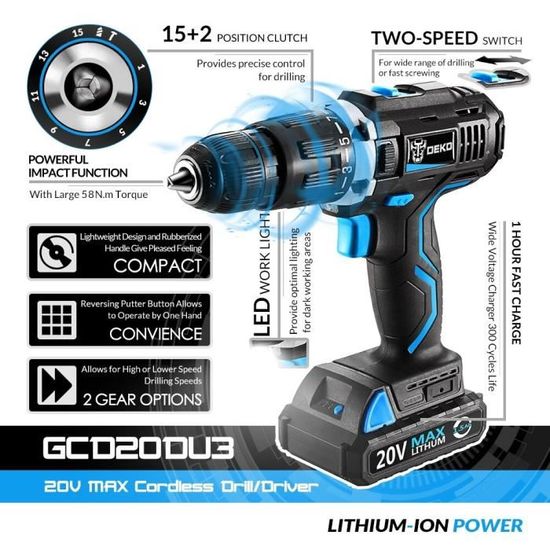Perceuse Visseuse Sans Fil Pro 20V Li-ion, Modele: SET 2 - Cdiscount ...