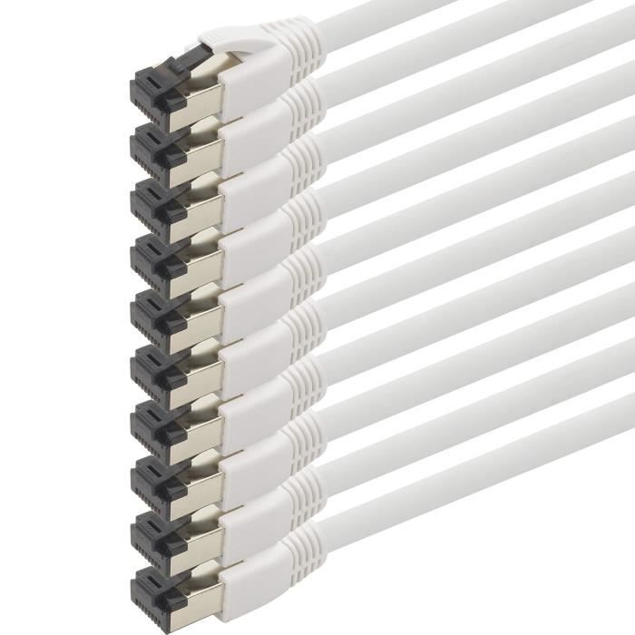 1,5m Câble réseau Cat 8 Câble CAT8 Blanc - 10 pièces Cat.8 Lan 2000 Mhz ...