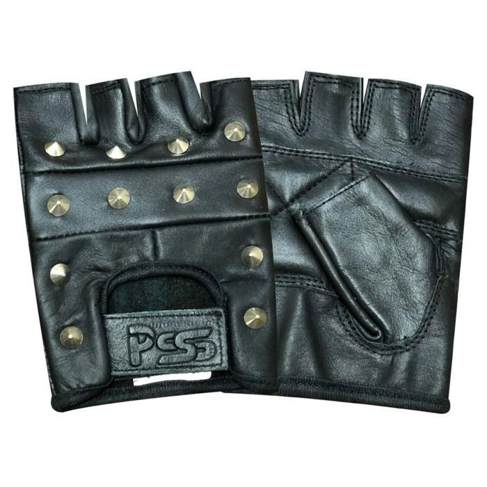 PSS Gants Cuir Noir Sans Demi Doigts Mitaines Cloutés Rivets Clous ...