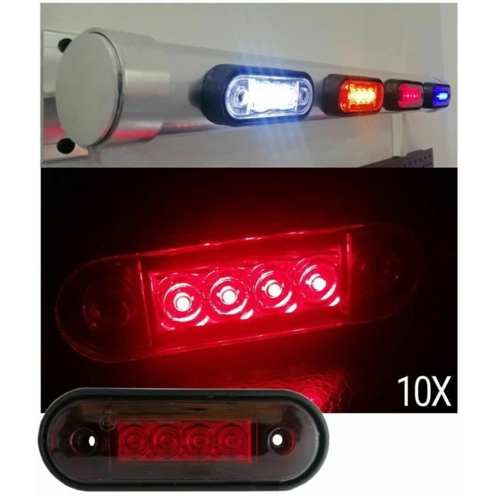 10x Feux d'Encombrement Rouge 4 LED Position Arrière Montage à Base ...
