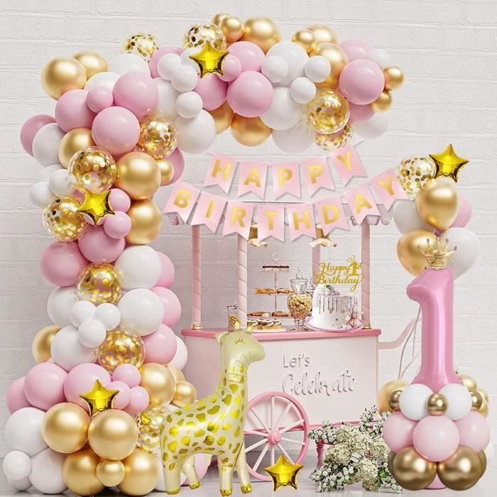 Decoration Anniversaire 1 An, Ballon Anniversaire 1 An, Rose Et Or ...