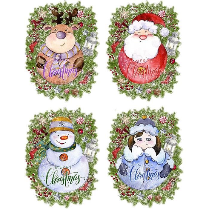 Sticker Salon Noël Bonhomme De Neige Père Noël Faon Fenêtre ...